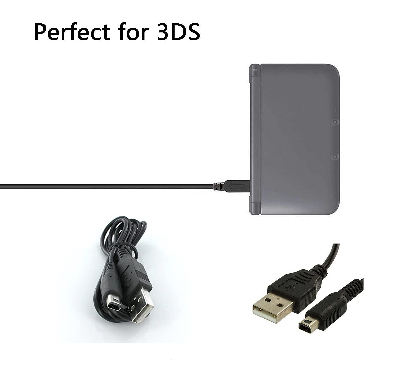 OLKIEQZ 3DS USB Charger Cable, Power Charging Lead Compatible for Nintendo New 3DS XL/New 3DS/ 3DS XL/ 3DS/ New 2DS XL/New 2DS/ 2DS XL/ 2DS/ DSi/DSi XL(4FT Black