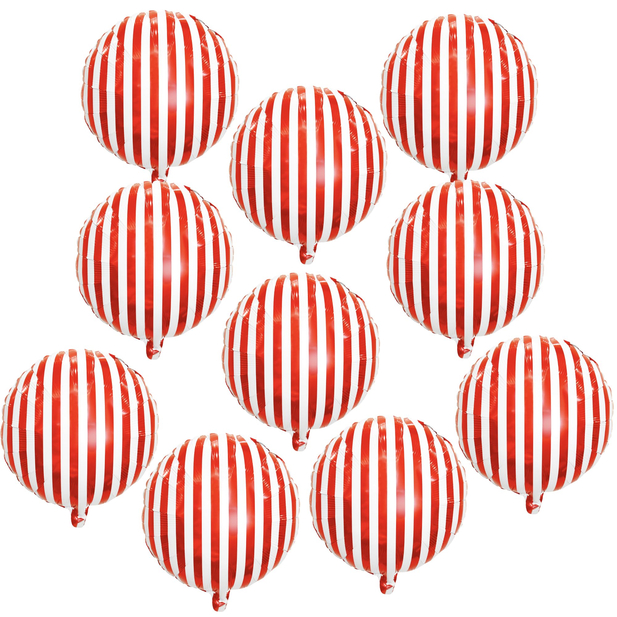 KatchOn, Red and White Striped Balloons - 18 Inch, Pack of 10 | Carnival Balloons for Carnival Decorations | 4D Striped Circus Balloons | Carnival Theme Party Decorations, Red and White Balloons Decor