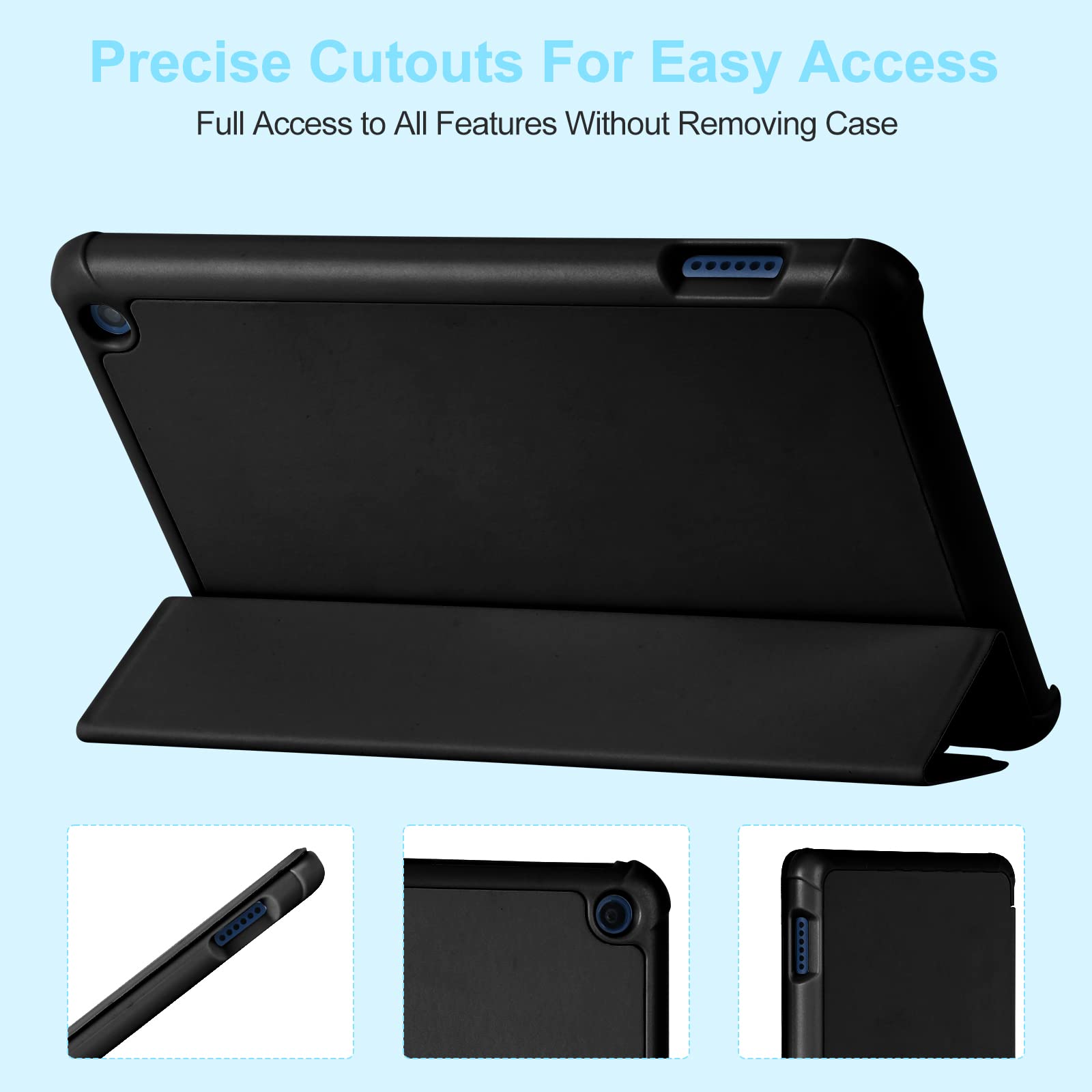 Case Fits Amazon All-New Kindle Fire 7 Tablet (2022 Release-12th Gen) Latest Model 7",Trifold Stand - Ultra Light Slim Fit Protective Cover with Auto Wake/Sleep (Black)