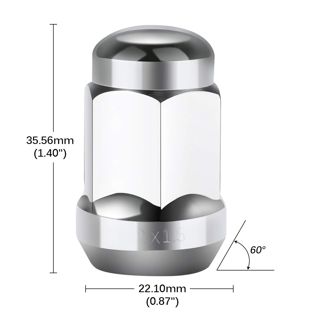 Chrome Lug Nuts - 12x1.5 Closed End Bulge Acorn Lug Nuts - Cone Seat - 19mm Hex Wheel Lug Nuts Compatible for 2009-2019 Ford Escape, 2012-2019 Ford Focus, 2009-2019 Ford Fusion, Pack of 20 Pcs
