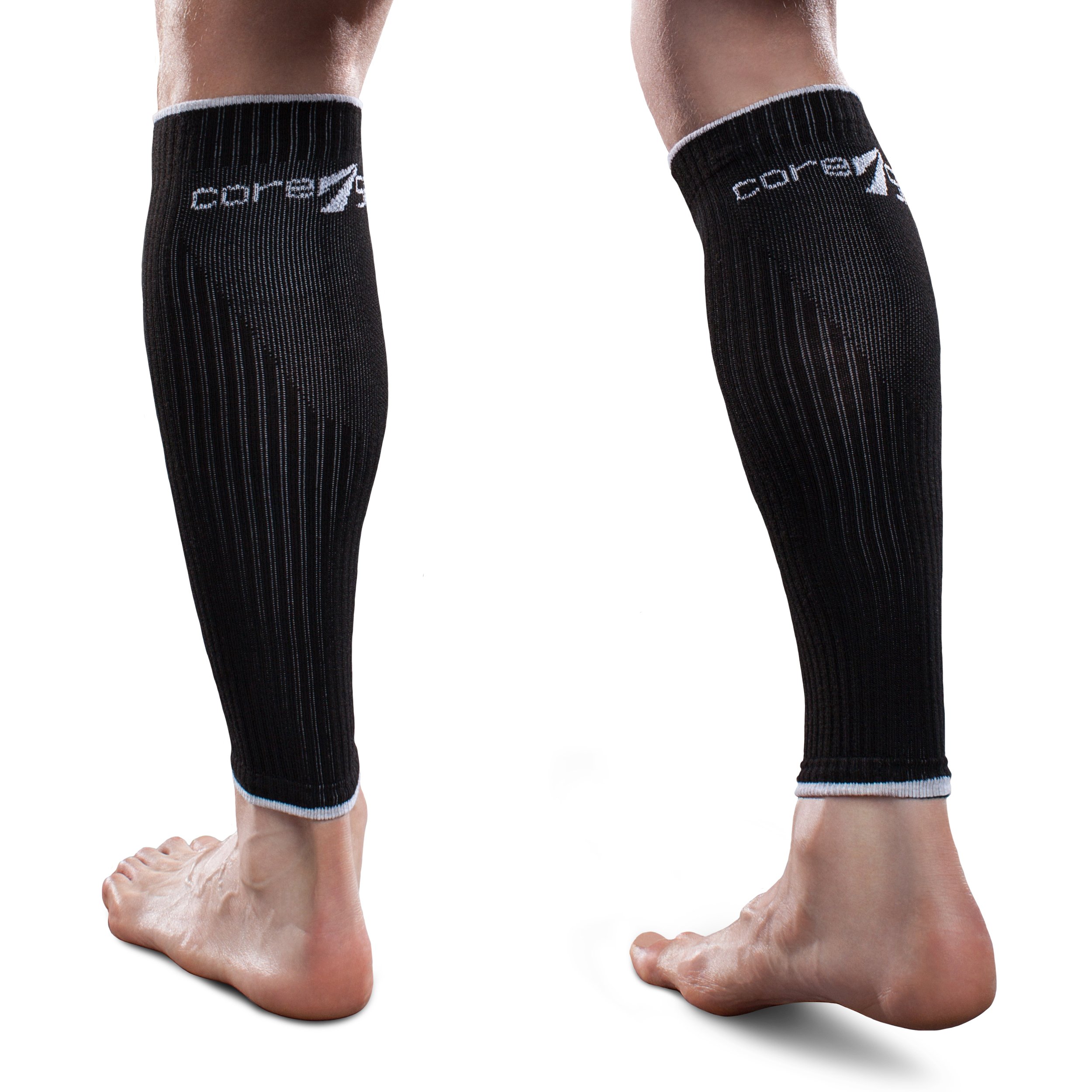 CoreSport Athletic Leg Sleeves for Support - 15-20mmHg Mild Compression for Athletes (Black, XL)