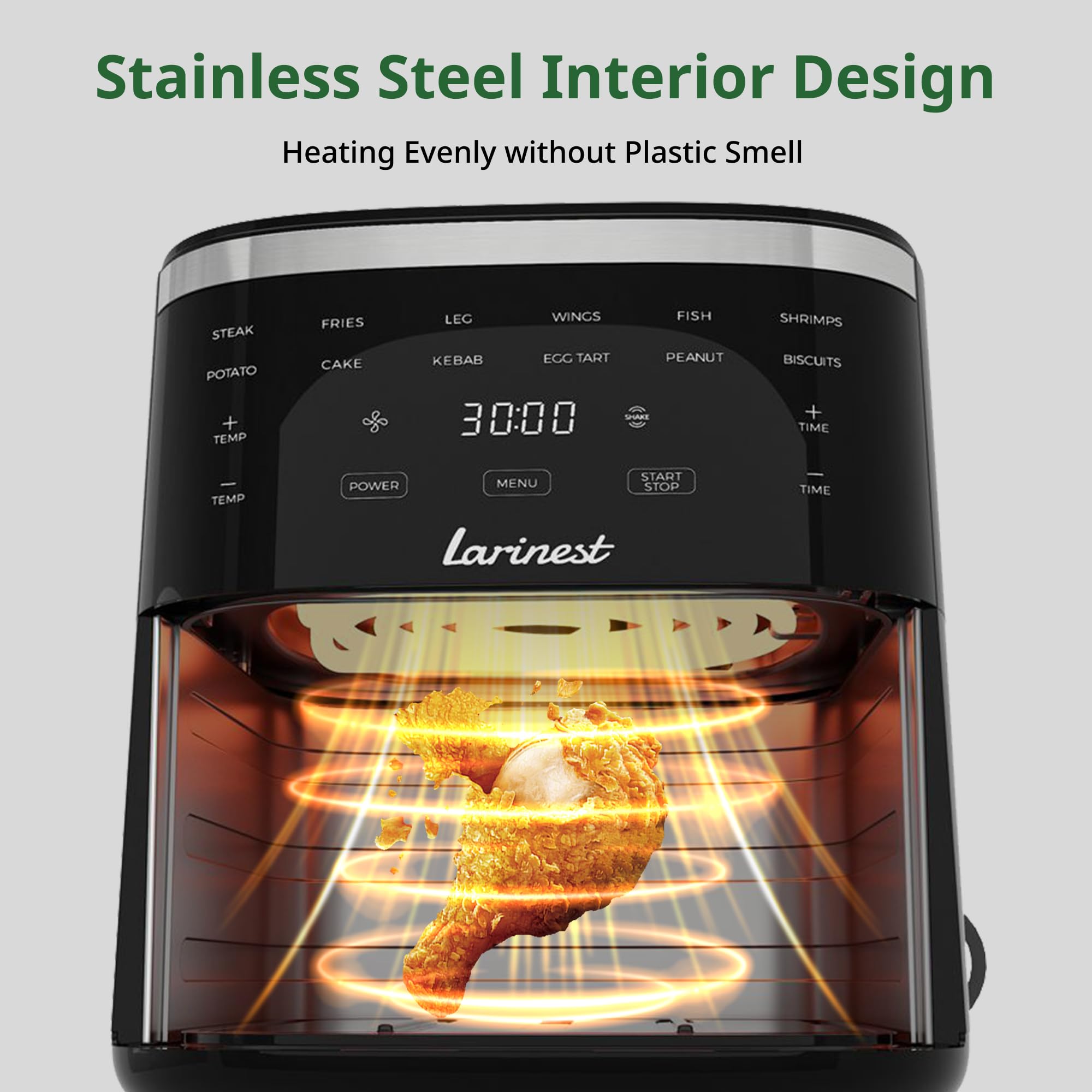 Larinest 5.3Qt Air Fryer, Compact Airfryer with Large Capacity for Quick and Easy Meals, 8 Cooking Functions on Digital Touch Screen, Air Circulation Tech, Dishwasher-Safe & Nonstick, AF501, Black