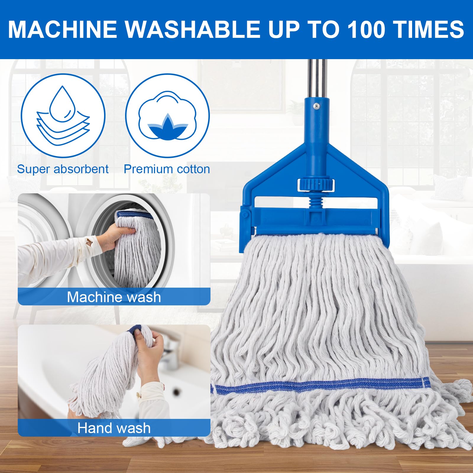 KeFanta Commercial Mop 60 inch Heavy Duty Industrial Wet Mops with Long Handle,Looped-End String Cotton Mop for Home, Kitchen,Garage,Office and Concrete/Tile Floor Cleaning