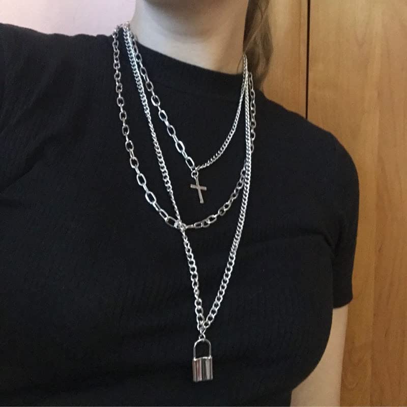 CJIAYUJEW 6 PCS Silver Chain Necklace Men,Emo Punk Goth Chains Necklaces for Womeny2k Chunky Choker Necklace(6PCS)