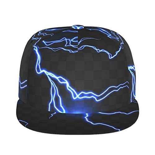 Dorekim Unisex Snapback Hats Adjustable Blue Glowing Lightning-Bolt Flat Brim Trucker Hat Baseball Cap