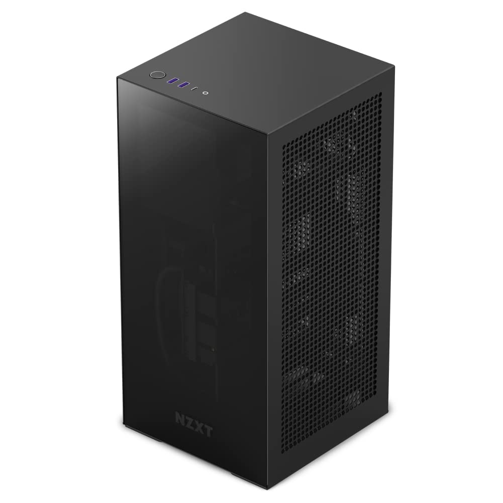NZXT H1 Version 2 - CS-H11BB-US - Small Form-Factor ITX Case - Dual Chamber Airflow - Tinted Tempered Glass Front Panel - 140mm Liquid Cooler - SFX 750W 80+ Gold PSU - PCIe Gen4 Riser - Black