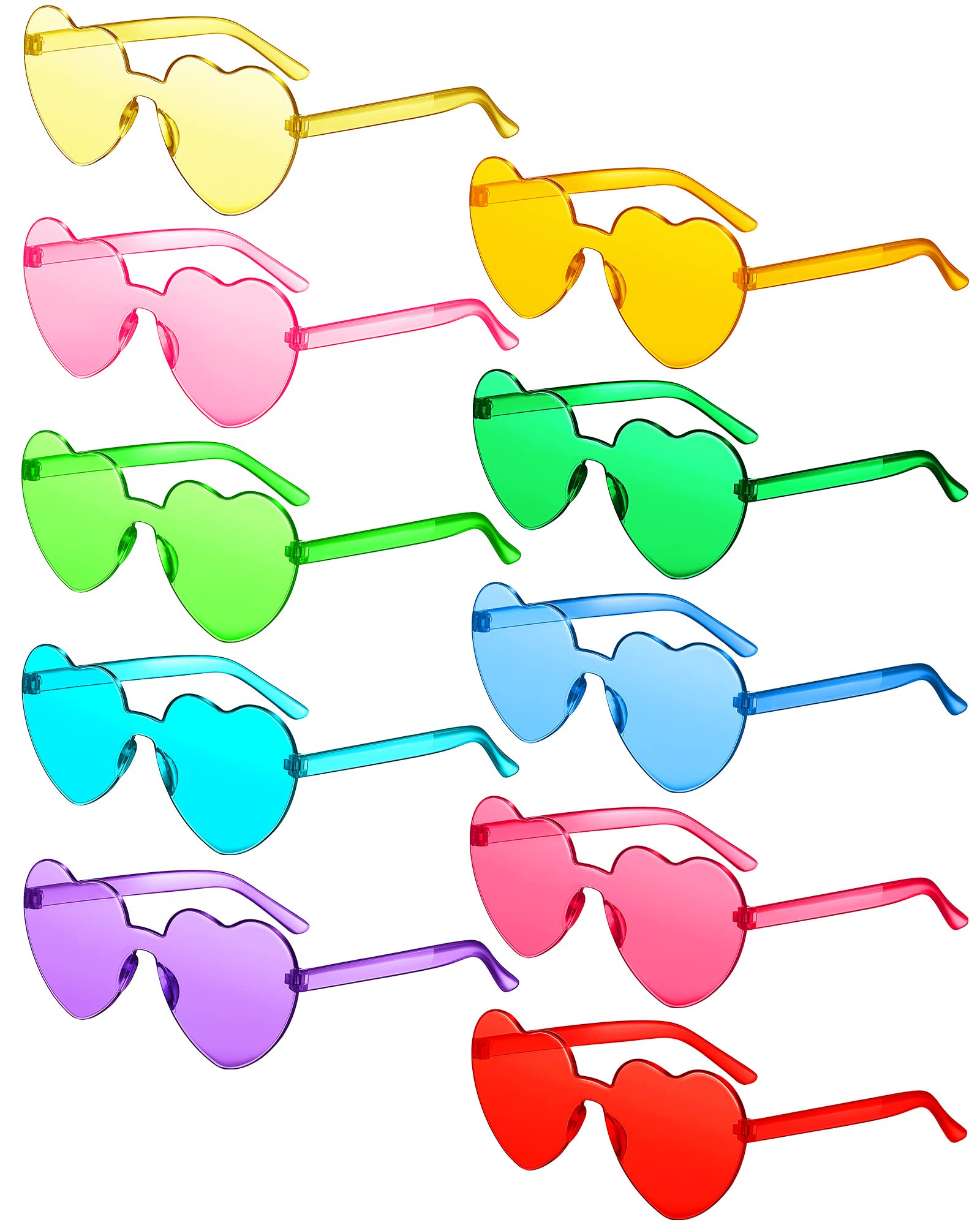 CHENGU 10 Pairs Heart Shape Sunglasses Rimless Heart Glasses Frameless Glasses Candy Color Transparent Sunglasses Colorful Party Favors Eyewear for Women Teens Valentine's Day Cosplay Party Favors