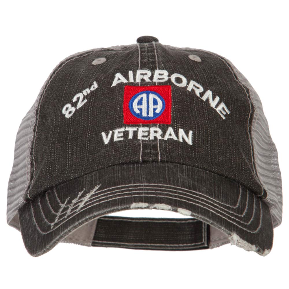 e4Hats.com US Army 82nd Airborne Veteran Embroidered Low Profile Cotton Mesh Cap - Black OSFM