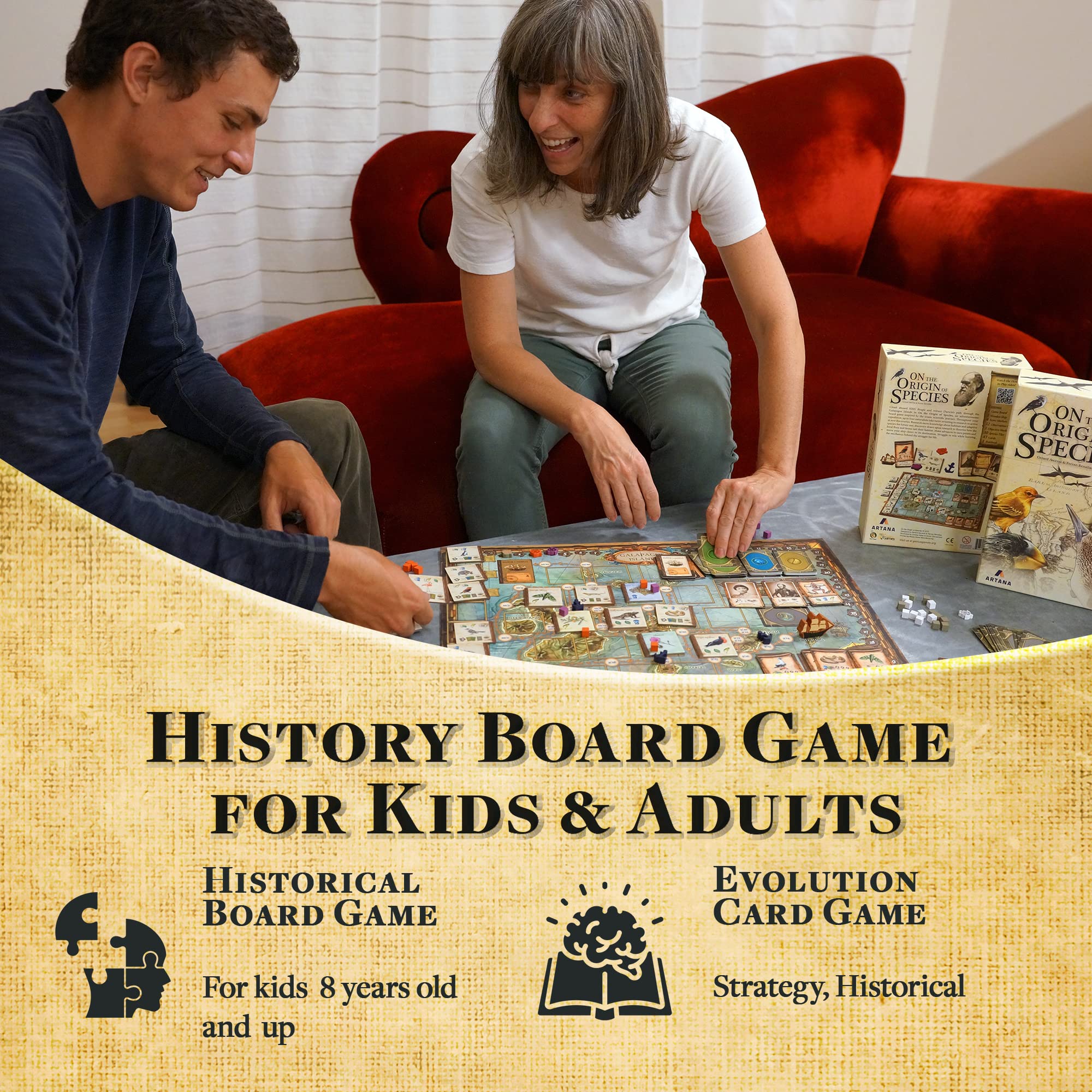 On The Origin of Species | An Evolutionary Research Board Game by Artana Games | Charles Darwin's Trip Through the Galapagos as a Strategic Science Board Game for Kids and Families | Based on the Book