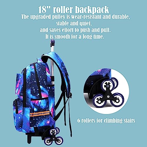 Egchescebo 18" School Kids Rolling Backpack for Girls With Wheels Trolley Wheeled Backpacks for Girls Students Travel Bags Adults Backpack With Lunch Box Pencil Bag 3PCS Dark Blue