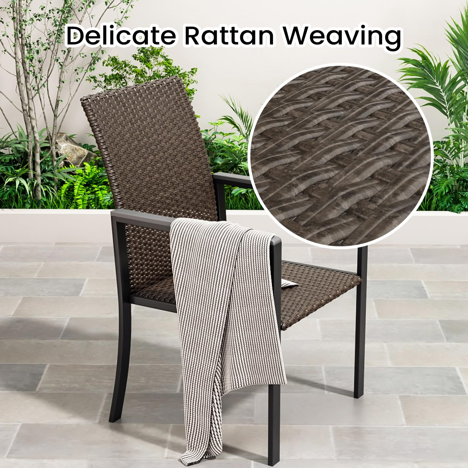 Farini Outdoor Dining Chairs Set of 2,Outdoor Wicker Dining Chairs with Armrests, Steel Frame for Patio, Deck, Garden, Yard