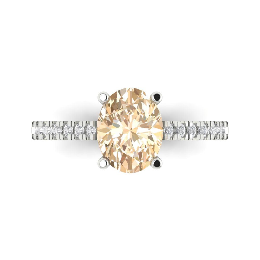 Clara Pucci 2.81 ct Oval Cut Solitaire W/Accent Natural Brown Morganite Art Deco Bridal Wedding Statement ring 18K White Gold Size 6.5