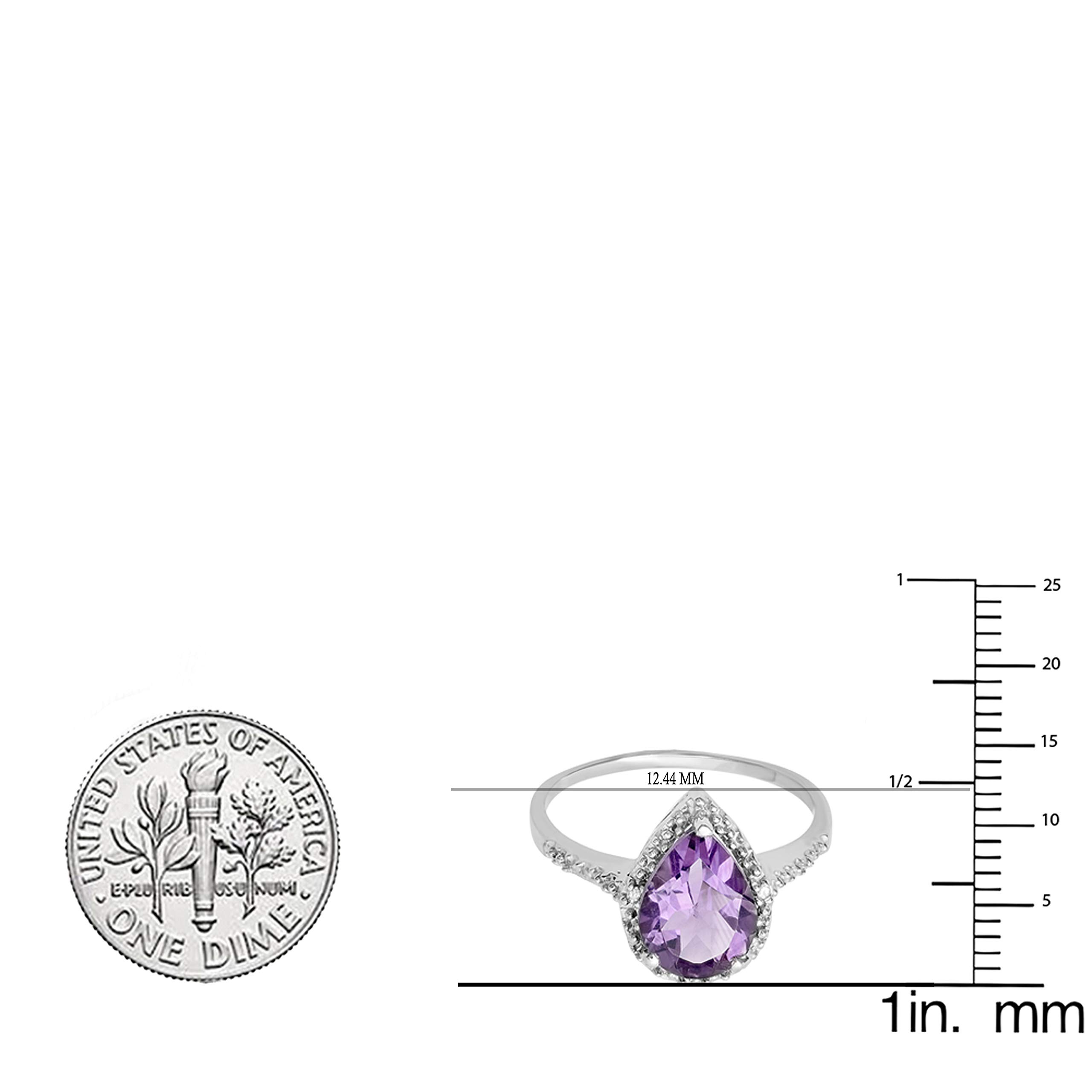 Dazzlingrock Collection 10X7 MM Pear Amethyst & Round White Diamond Engagement Ring for Women Sterling Silver, Size 5.5