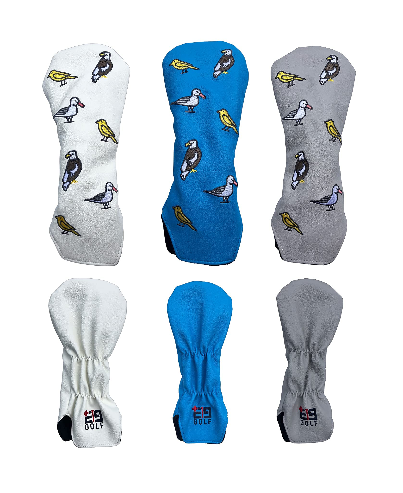 E9 Golf Fore The Birds Golf Head Cover - Synthetic Leather Golf Head Covers with Soft Fur Lining - Golf Club Covers with Unique V Shape Design Opening - Driver, White