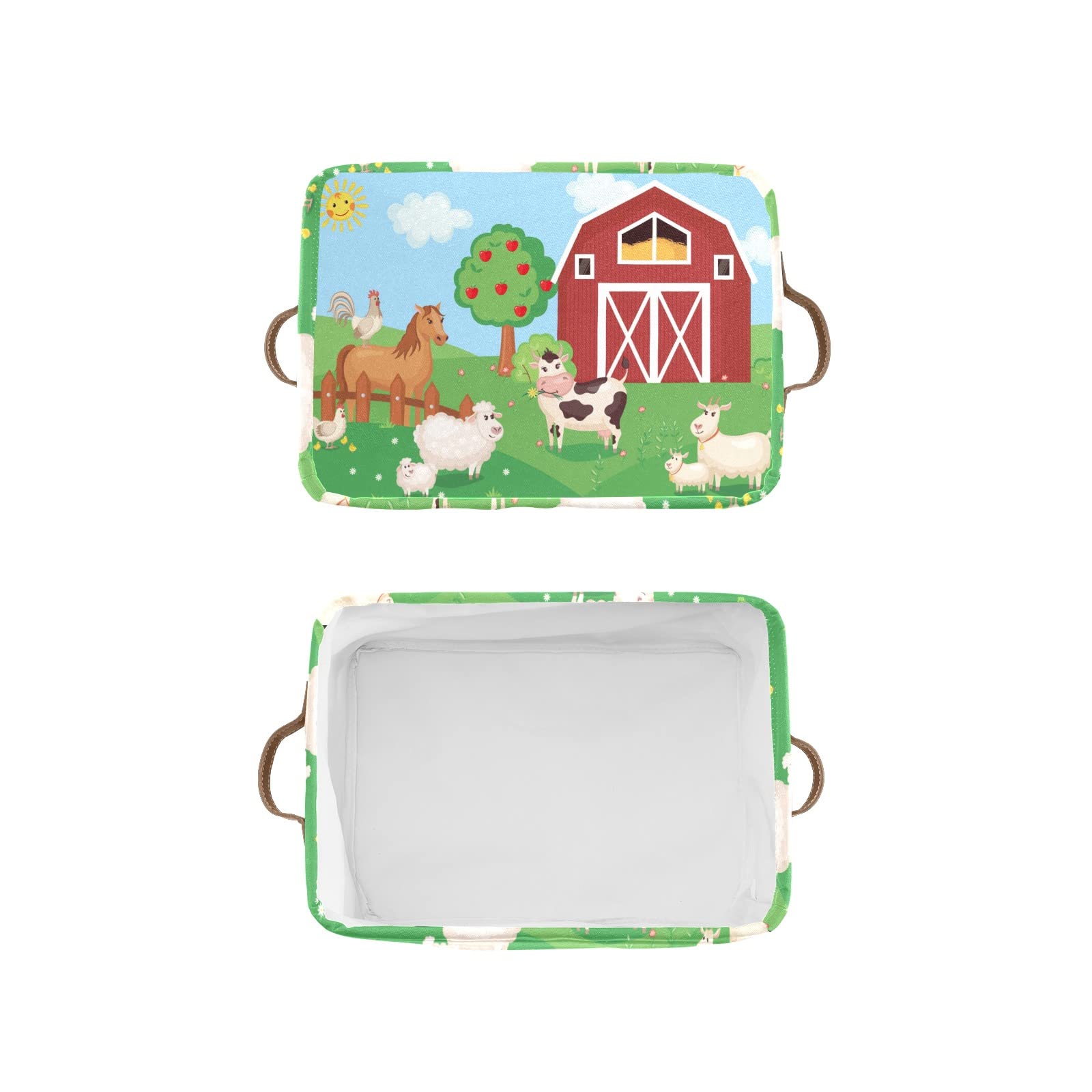 Farm Animals Barn House Custom Storage Basket,Personalized Storage Bins Cubes Organizer with Handle for Bedroom Wardrobe,Nursery,Basket 1 Pack