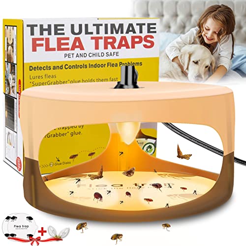 Flea Trap Indoor, Sticky Bed Bug Trap Indoor Pest Control Trapper Insect Killer 2 Glue Discs Light Bulbs