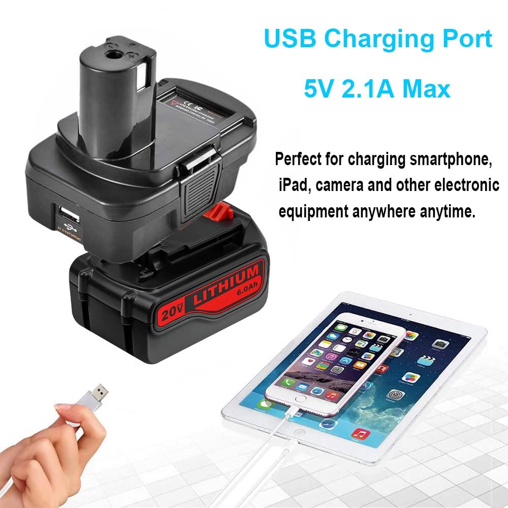 Replacement for Ryobi 18V Lithium-Ion Battery Adapter for Ryobi 18V One+ Cordless Tool, Compatible with Black+Decker/ Porter-Cable/Stanley 20V Lithium Battery Convert to Ryobi 18V Lithium Battery P108