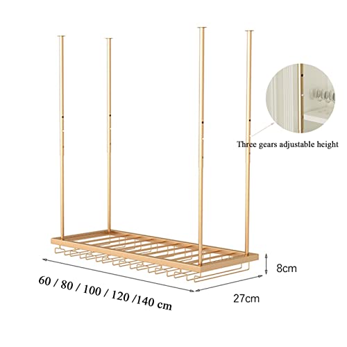 Hanging Wine Rack from Ceiling, Modern Metal Wine Bottle Holder Wall Mounted Champagne Glass Goblets Stemware Rack Storage Shelf Gold Display Racks (Size : 60x27x8cm)