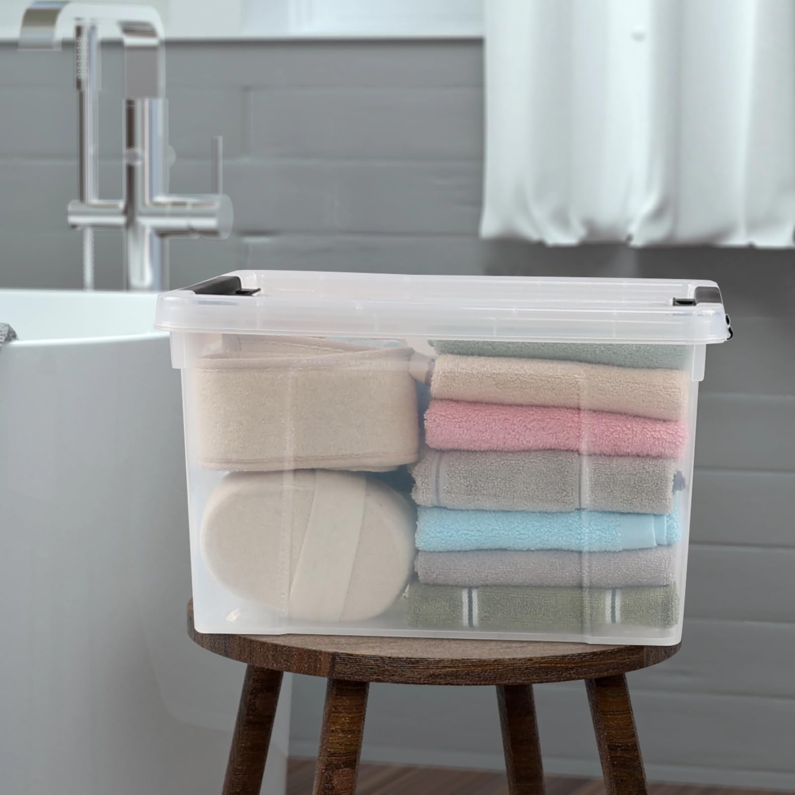 Fiazony 4-Pack 24 Quart Storage Box, Clear Plastic Storage Bin with Wheels