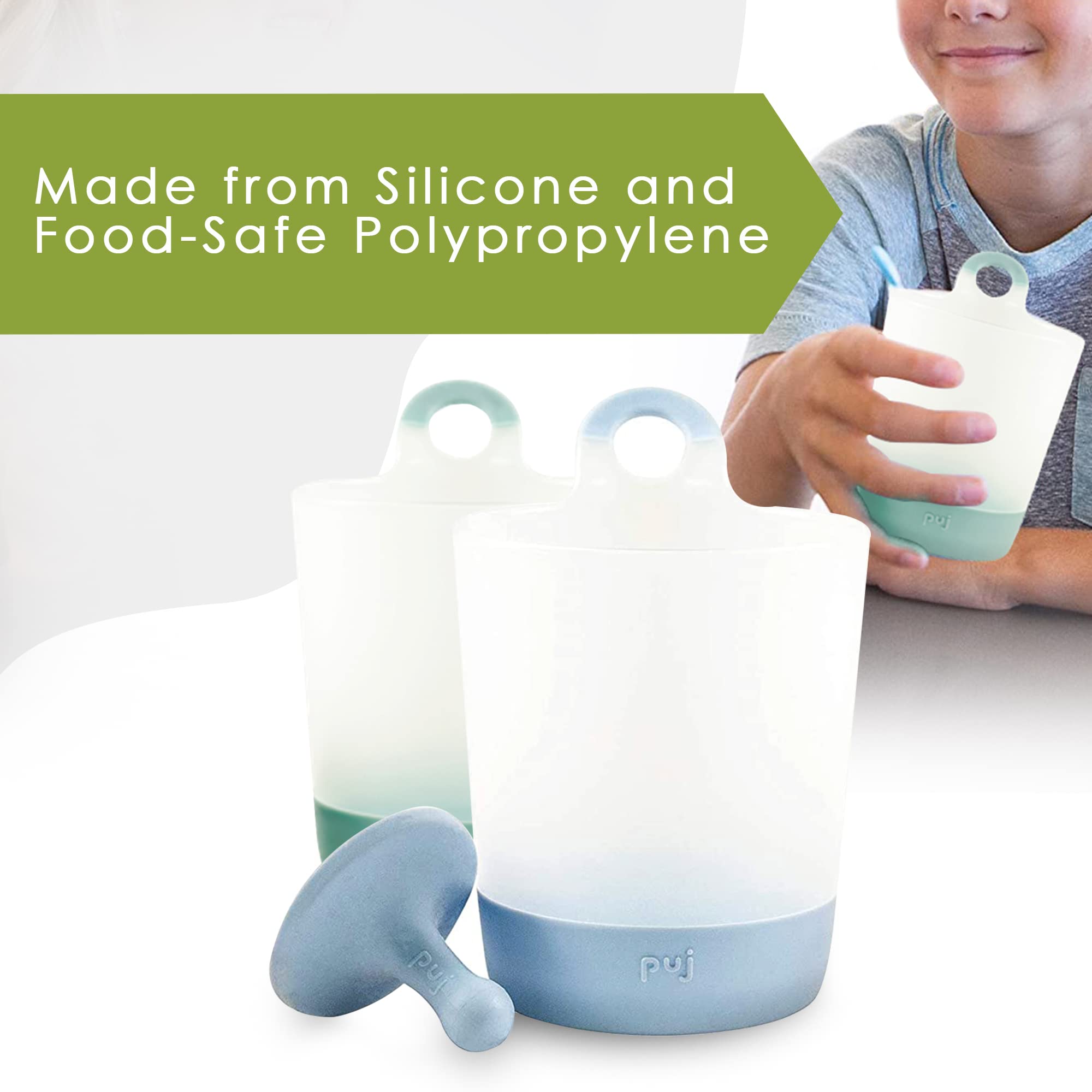 Puj Phillip Cups for Kids - Hangable Training Cups - Rinse-and-Play Reusable Plastic Cups with Grippy Hooks - Dishwasher Safe - Set of 2 (Sage and Periwinkle)