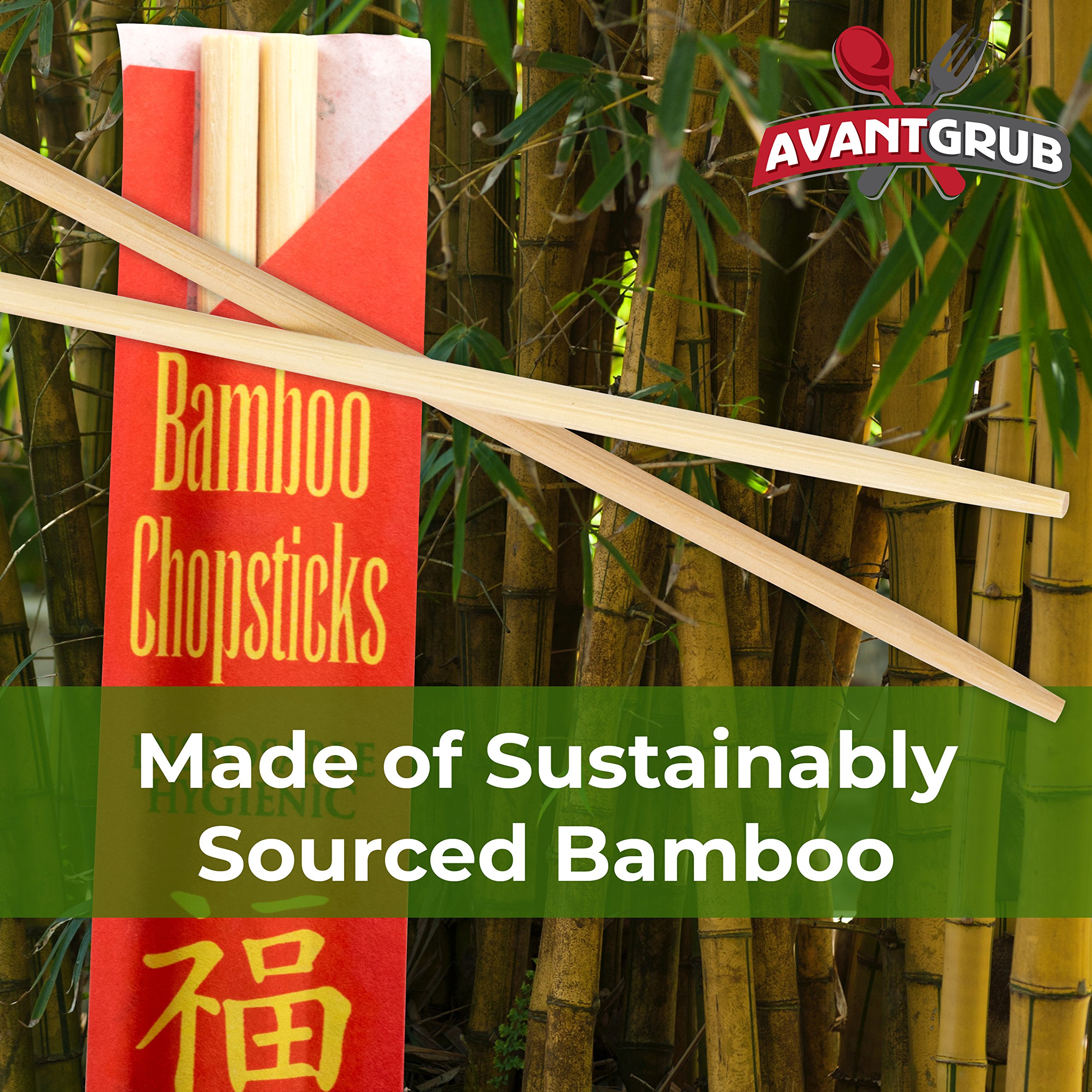 Eco-Friendly, Disposable 9 in Bamboo Chopsticks 100 Pk. Sleeved and Separated for Use in Chinese, Hibachi or Asian Restaurants. Splinter-Free Wrapped to Include with Carryout, Togo and Takeout Orders