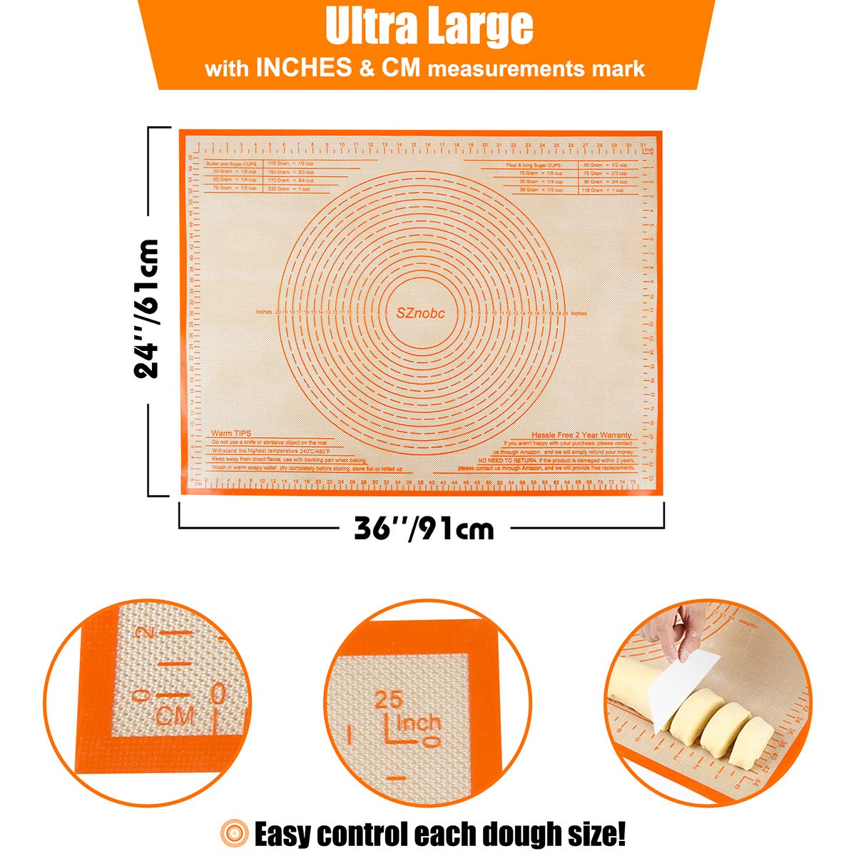 Extra Large Silicone Pastry Mat Nonstick Dough Mat with Measurement 36'' By 24'' for Fondant Mat, Kneading Mat, Dough Rolling Mat, Pie Crust Mat