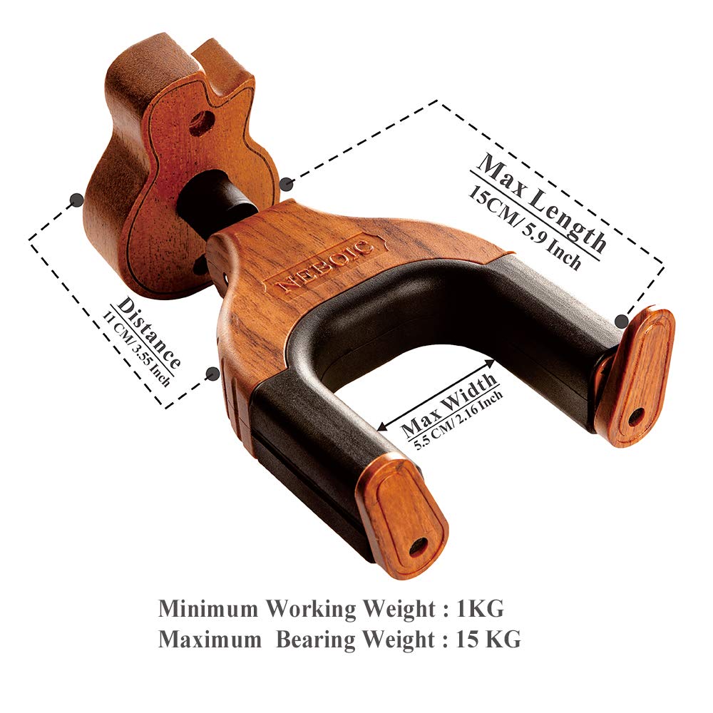 Neboic Guitar Wall Mount, Auto Lock Guitar Wall Hanger, Hard Wood Base in Guitar Shape Guitar Hook, Guitar Holder for Acoustic, Electric, Classical, Bass Guitars, Guitar Accessories