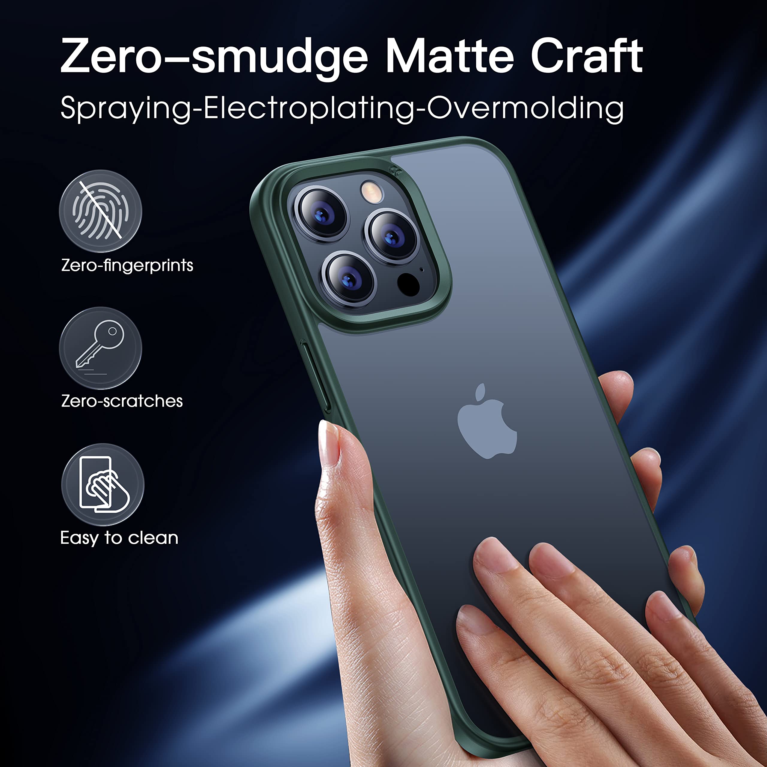 CASEKOO for iPhone 14 Pro Case Matte Shockproof, [Never Yellow] [10FT Mil-Grade Drop Protection] Translucent Slim Cover Women Men 14 Pro iPhone Case, Frosted Green