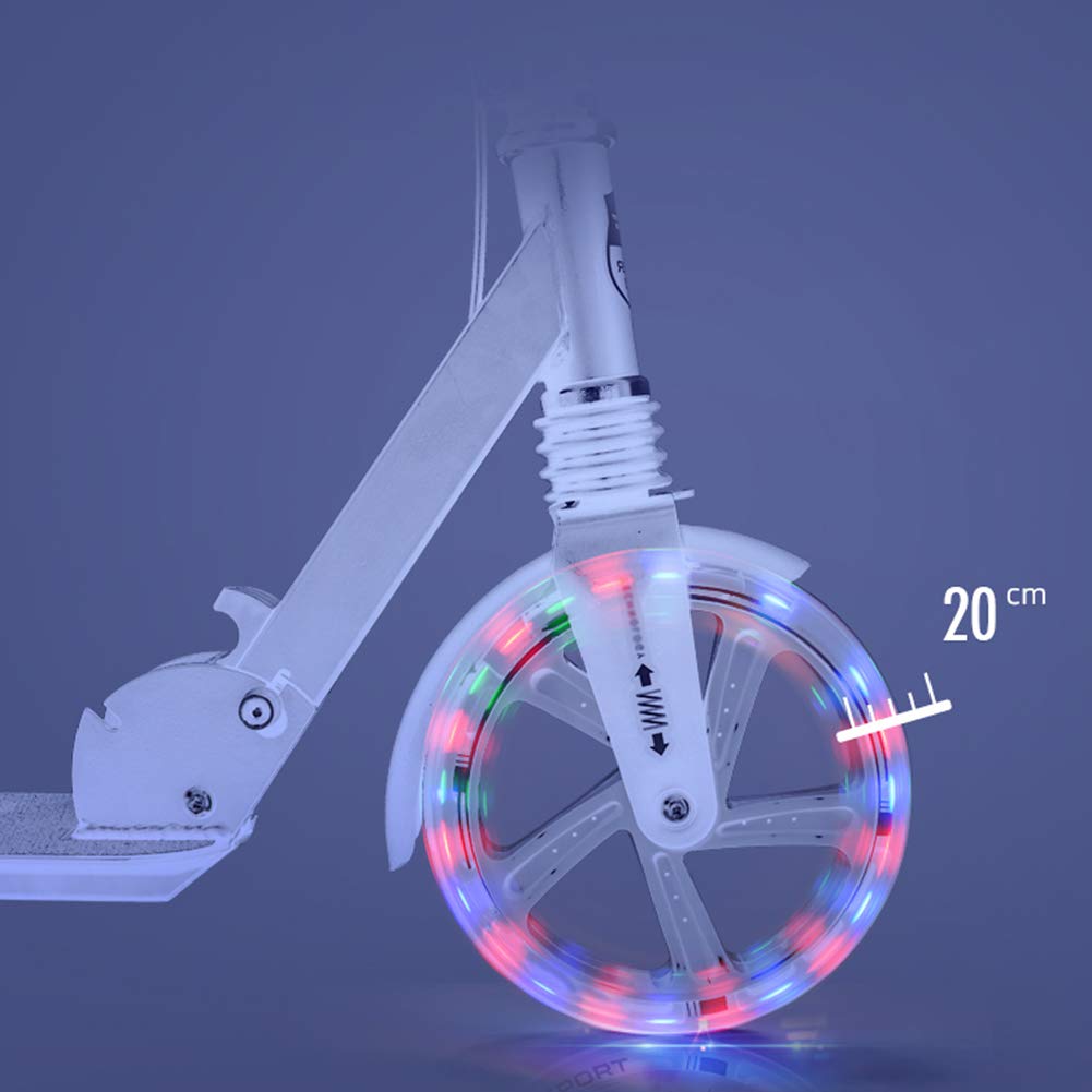 Chunlan Folding with Shock Absorber Children's Scooter 20cm Wheels Boy Commute Student Flashing Wheels City Scooters Double Brake Non-Electric(Color:White)