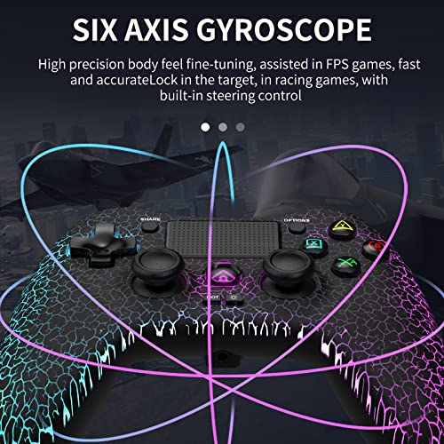 RALAN Wireless Controller with 8 Color Adjustable LED Lighting Compatible with PS4 Pro/PS4 Slim/PS3/PC/IOS/Nintendo Switch/PS4 Controller Dualshock 4, with Headphone Jack for FPS Game (Black)