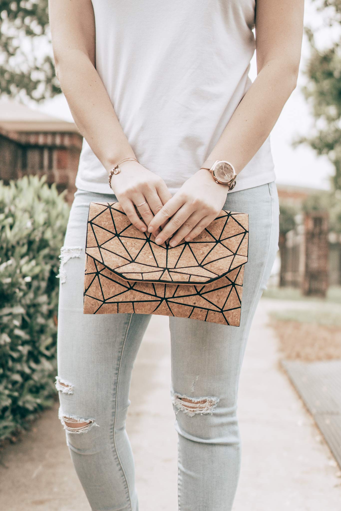 Cork Envelope Bag - Chain Clutch Bag - Geometric Crossbody Handbag