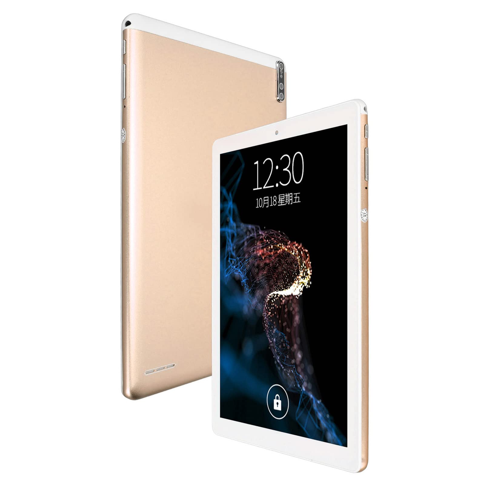 Gold Tablet, 13MP 5G 100-240V WLAN Camera 6GB RAM 128GB ROM HD 10.1 Inch IPS Tablet for Learning (US Plug)