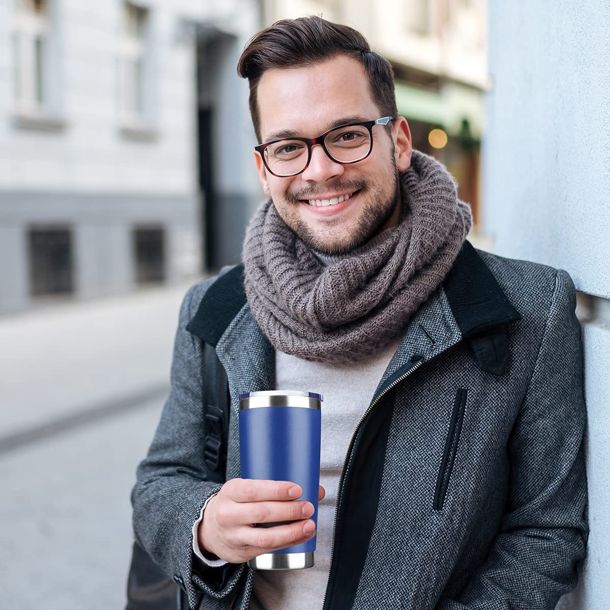 EcoMozz 20oz Tumbler Stainless Steel Vacuum Insulated Mug with Lid, Double Wall Travel Mug, Durable Powder Coated Coffee Cup, Suitable for Ice Drinks and Hot Beverage(New Blue 12 pack)
