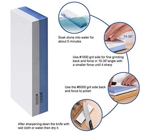 MIDO PROFESSIONAL ABRASIVE Whetstone Knife Sharpener 2 Side Grit 1000/6000 Knife Sharpening Stone, Knife Sharpener Stone with Non-slip Bamboo Base, Wet Stone Sharpening Kit for Kitchen Hunting