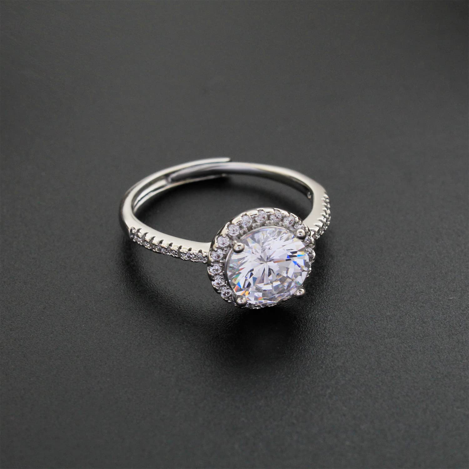 CHERUBIC Platinum Plated Round Halo Adjustable Ring For Women Crystal Cubic Zirconia Diamond Birthstone Rings