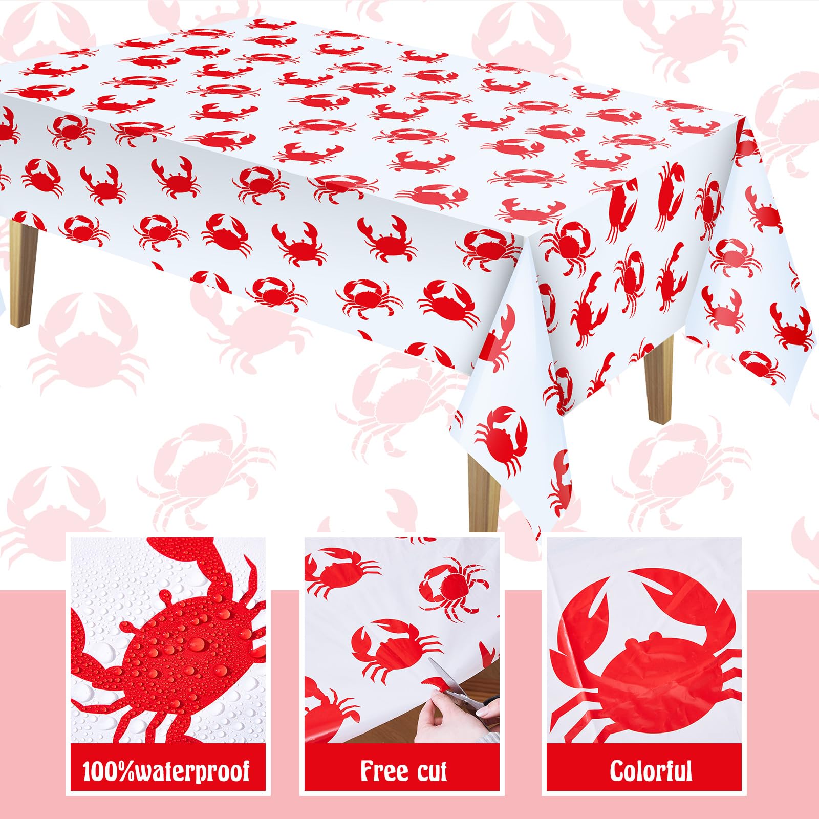 Juexica 54 x 108 Inch Crab Boil Party Table Cloth Summer Seafood Party Supplies Plastic Crab Tablecover Crab Party Decorations Rectangular Tablecloth for Sea Animals Dining Kitchen Centerpiece(2 Pcs)