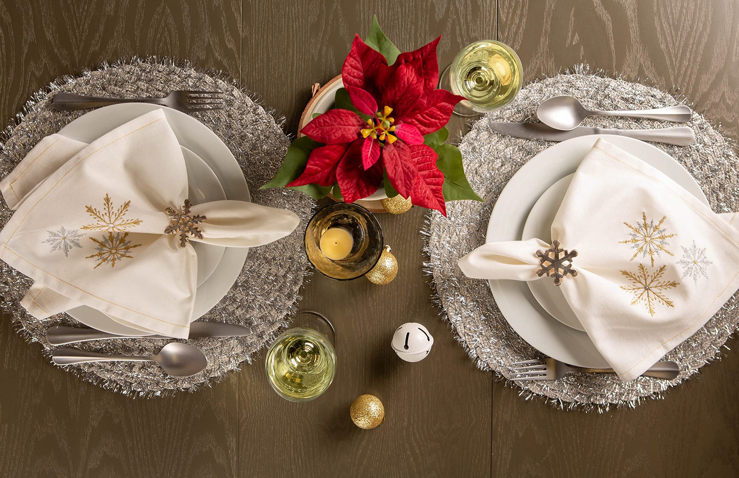 DII Holiday Dining Table Linen Sparkle Metallic Kitchen Décor, Napkin Set, 20x20, Gold & Silver Snowflakes, 6 Piece