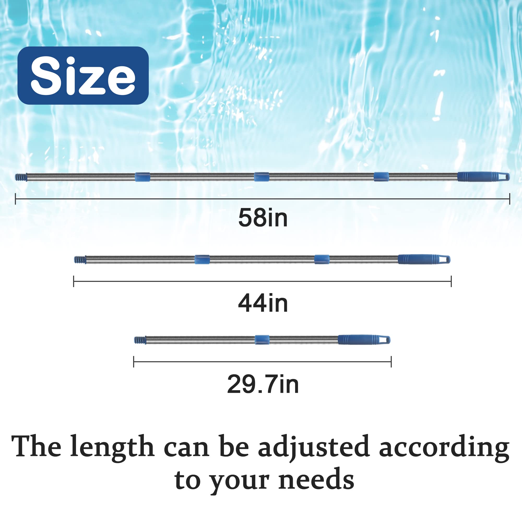 cosbur Spin Mop Handle Replacement, 4-Section Mop Handle Replacement for Spin Mop, Stainless Steel Mop Pole Handle for Commercial Mop and Mop Refills, Cleaning Tools Accessories(Blue)