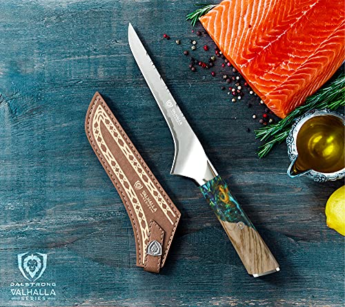 Dalstrong Boning Knife - 6 inch - Valhalla Series - 9CR18MOV HC Steel - Celestial Resin & Wood Handle - Fillet Knife, Meat Cutting, Carving, Bone, Trimming, Deboning - Kitchen Knife - Leather Sheath