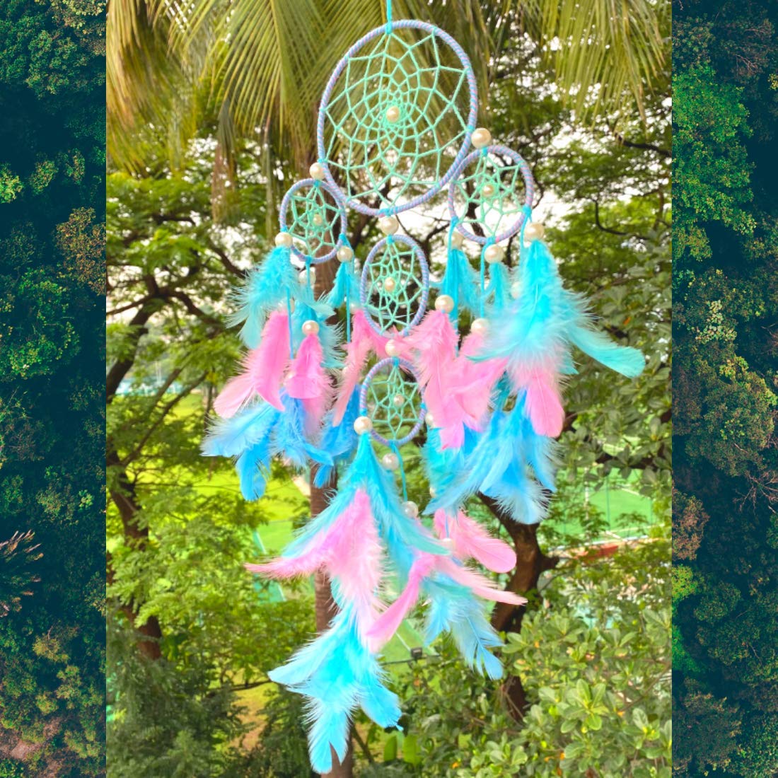 Rooh Dream Catcher ~ Pastel 4 Tier ~ Handmade Mandala Hangings for Positivity (Can be Used as Home Décor Accents, Wall Hangings, Garden, Car, Outdoor, Yoga Temple, Windchime)