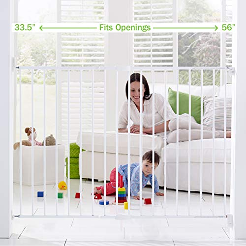 Munchkin® Extending XL™ Tall and Wide Baby Gate, Hardware Mounted Safety Gate for Stairs, Hallways and Doors, Extends 33" - 56" Wide, Metal, White