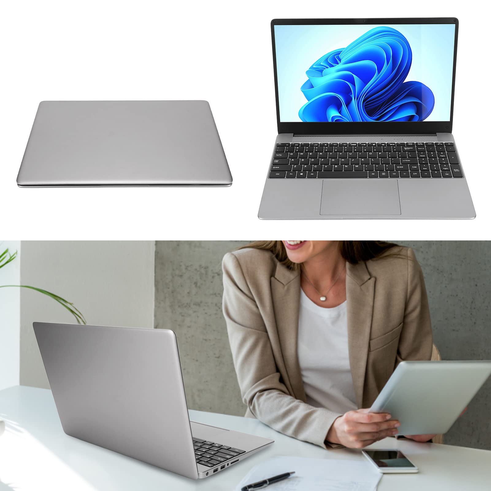 ciciglow 15.6in Laptop, 2K FHD Screen Display Portable Laptop Computer for Intel I7 CPU 16GB RAM 128GB SSD, for Win 10, 5000mAh Battery, with Backlit Keyboard (16+128G US Plug)