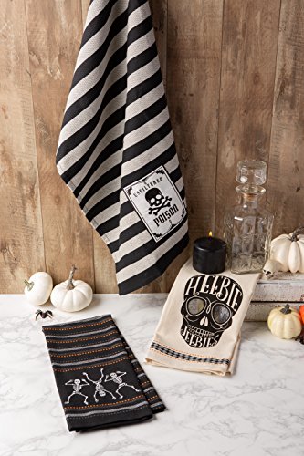 DII Happy Halloween Dishtowel Collection Embellished Cotton Kitchen Hand Towel Set, 18x28, Skeleton, 3 Count