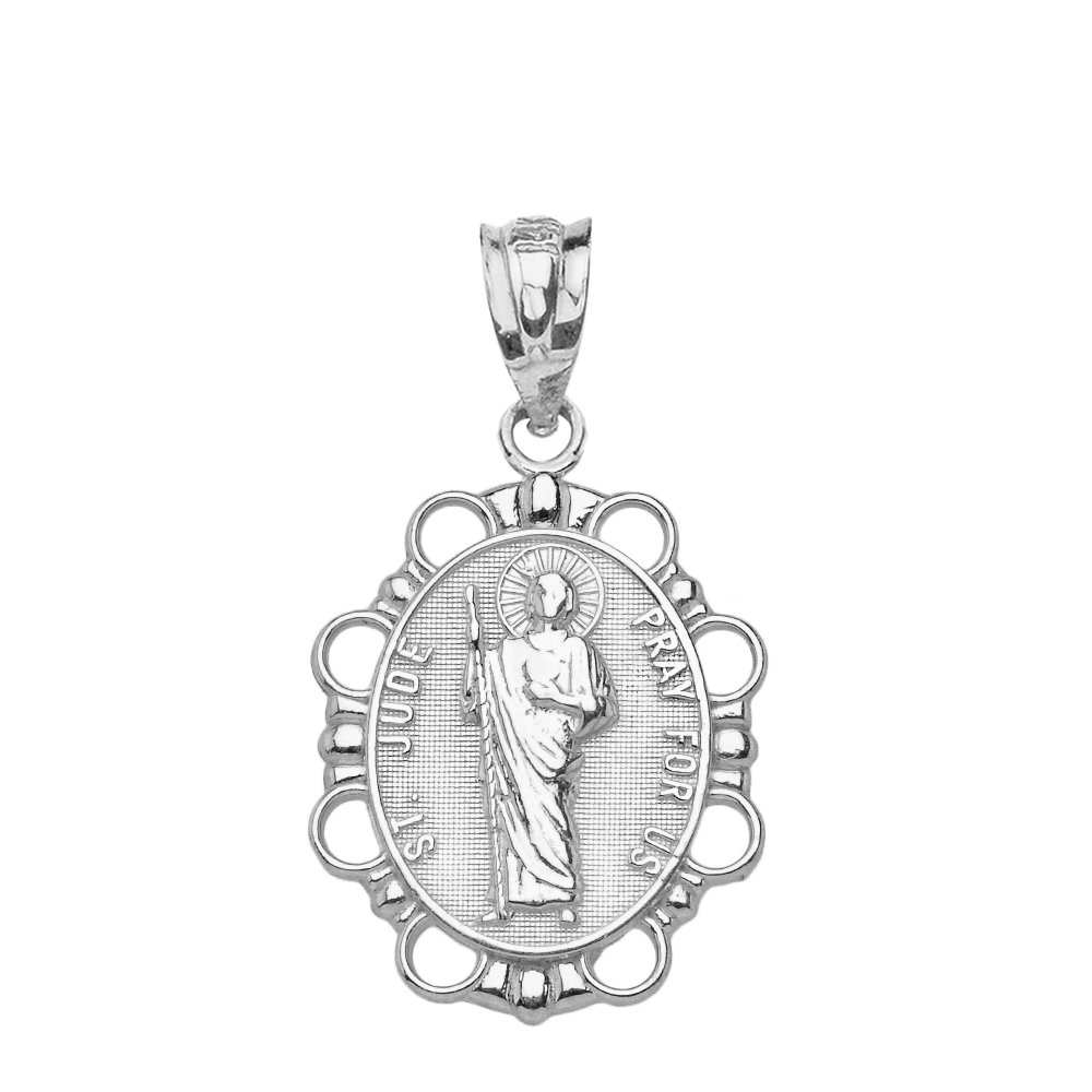 Claddagh Gold 925 Sterling Silver St. Jude Thaddeus Pray For Us Oval Medal Pendant