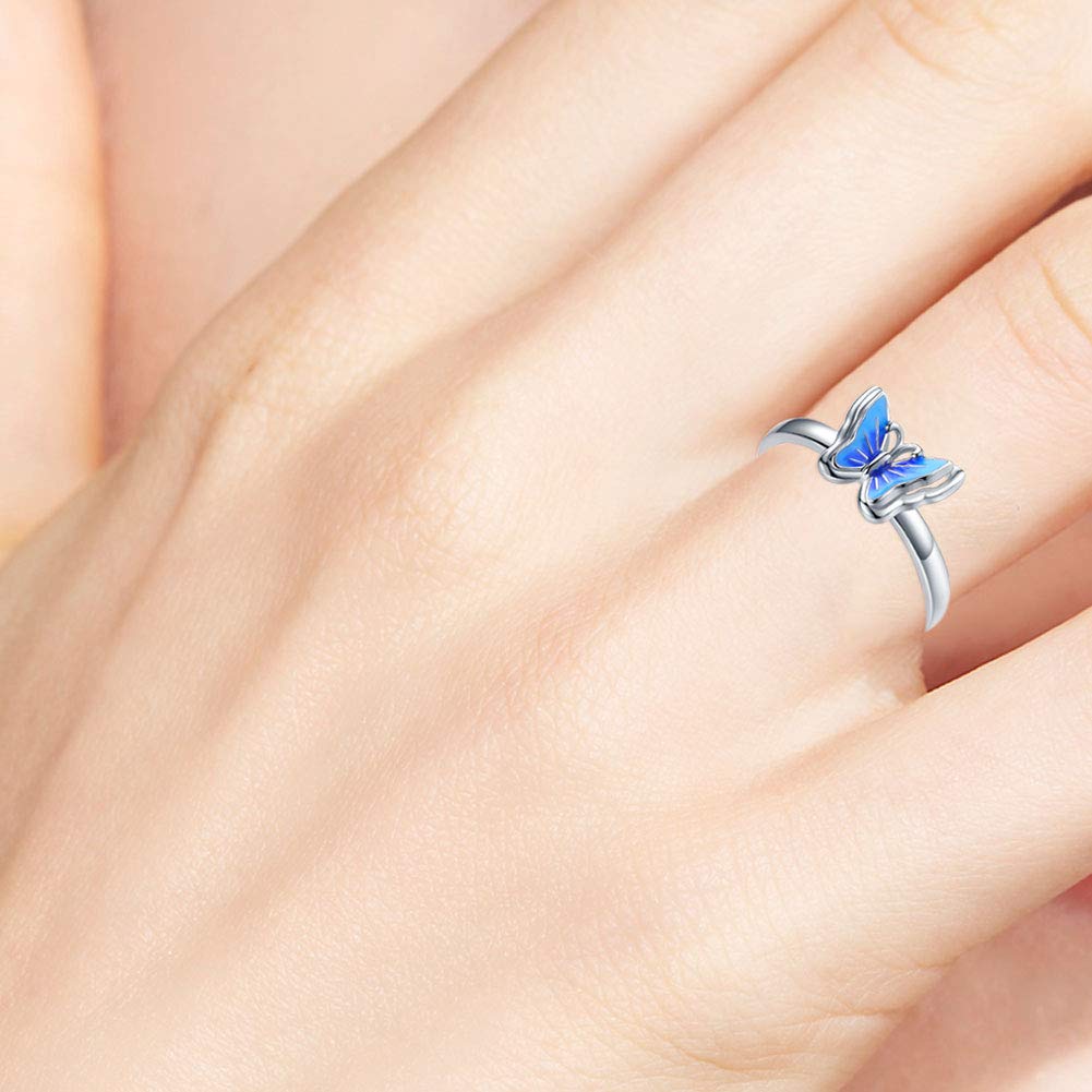 CHENGHONG Butterfly Ring 925 Sterling Silver Stereoscopic Nature Butterfly Jewelry for Mom Minimalist Animal Statement Promise Engagement Wedding Ring for Women,Sizes 7-9 (8)