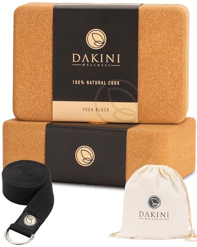 Cork Yoga Blocks - Yoga Blocks 2 Pack with Strap- 9x6x3 Inch Yoga Blocks Set of 2- Yoga Props and Accessories - Cork Blocks For Yoga