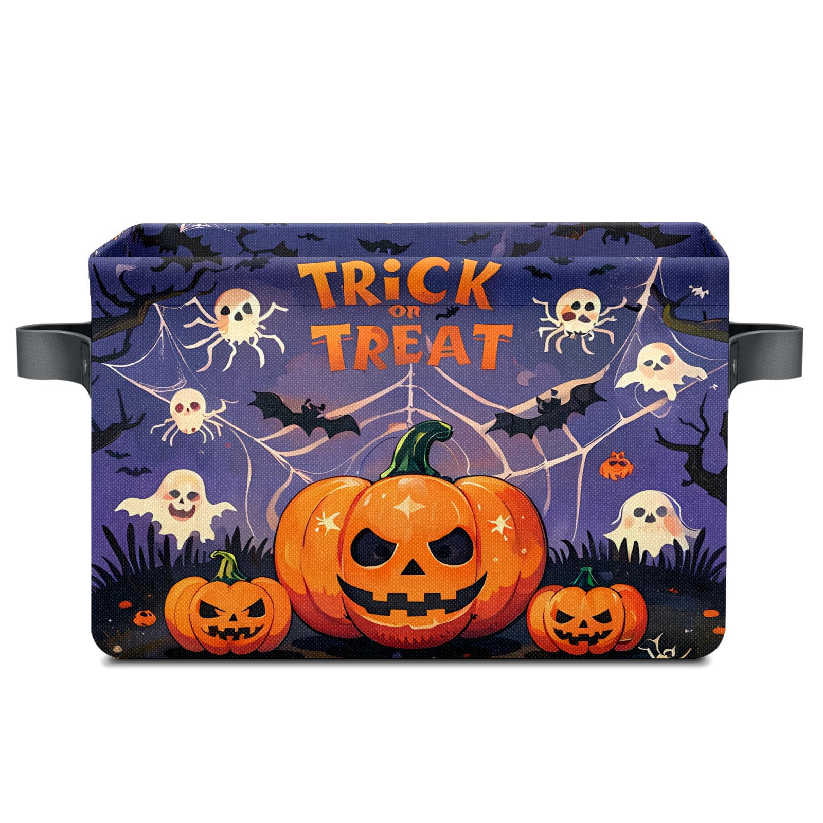 Halloween Basket,Spooky Basket Pumpkin Halloween Storage Gift Basket with Handles Decorative Foldable Storage Bin 14 x 10 x 9