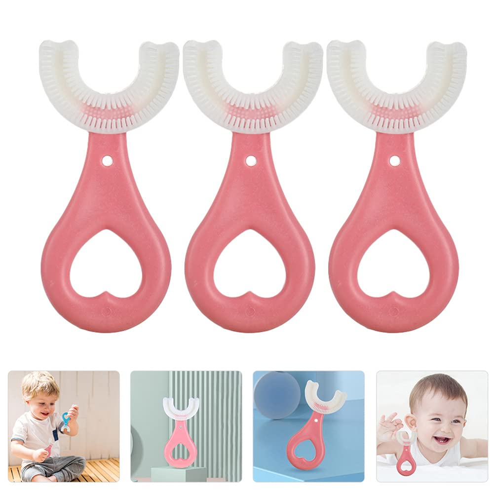 FARUTA 3Pcs U- Shape Toothbrush, Silicone Toothbrush for Toddlers, Manual Toothbrush Oral Cleaning Brushes, Pink (Color : Pink)