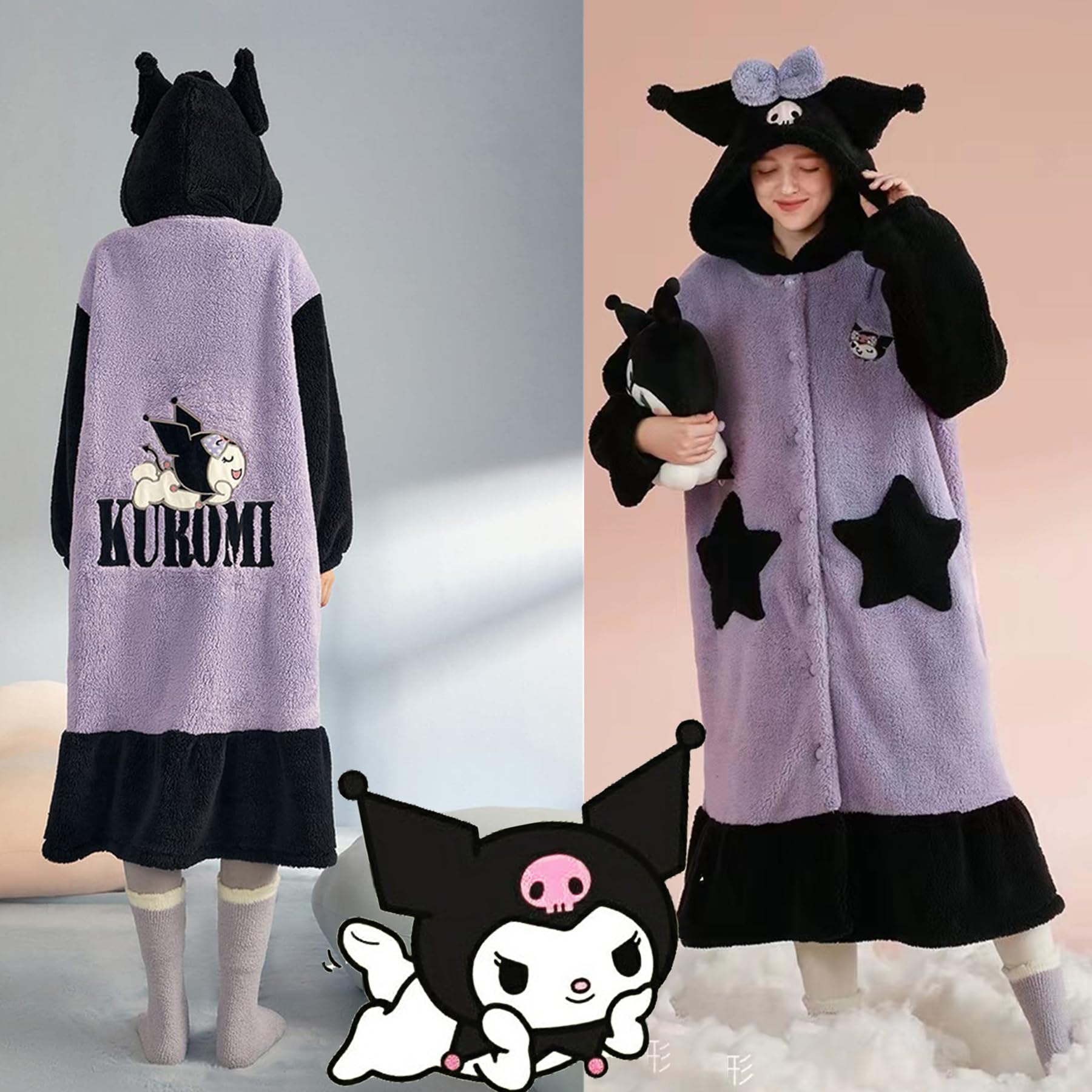 Cartoon Pajamas Girl Warm Plush Sleepwear Robe Button Bathrobe Halloween Christmas Cosplay Clothes
