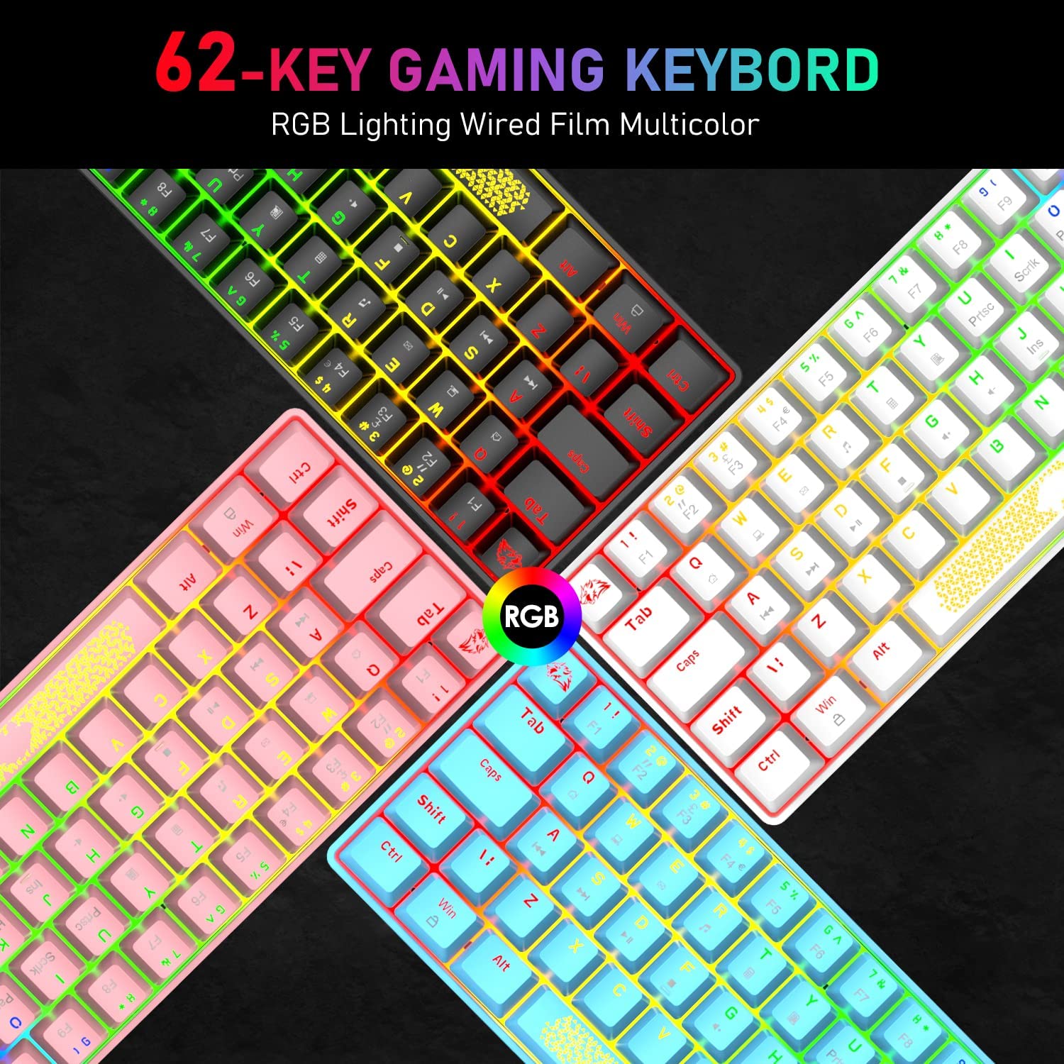 K65 Pro 60% Gaming Keyboard,Mouse Combo Small Mini RGB Backlight Mechanical Keyboard and Ultralight Honeycomb Optical Mouse and Mouse Pad Linear Red Switch Anti-Ghosting for Xbox,PS4,PC,Laptop(Blue)